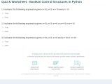 Quiz Worksheet Boolean Control Structures In Python Study