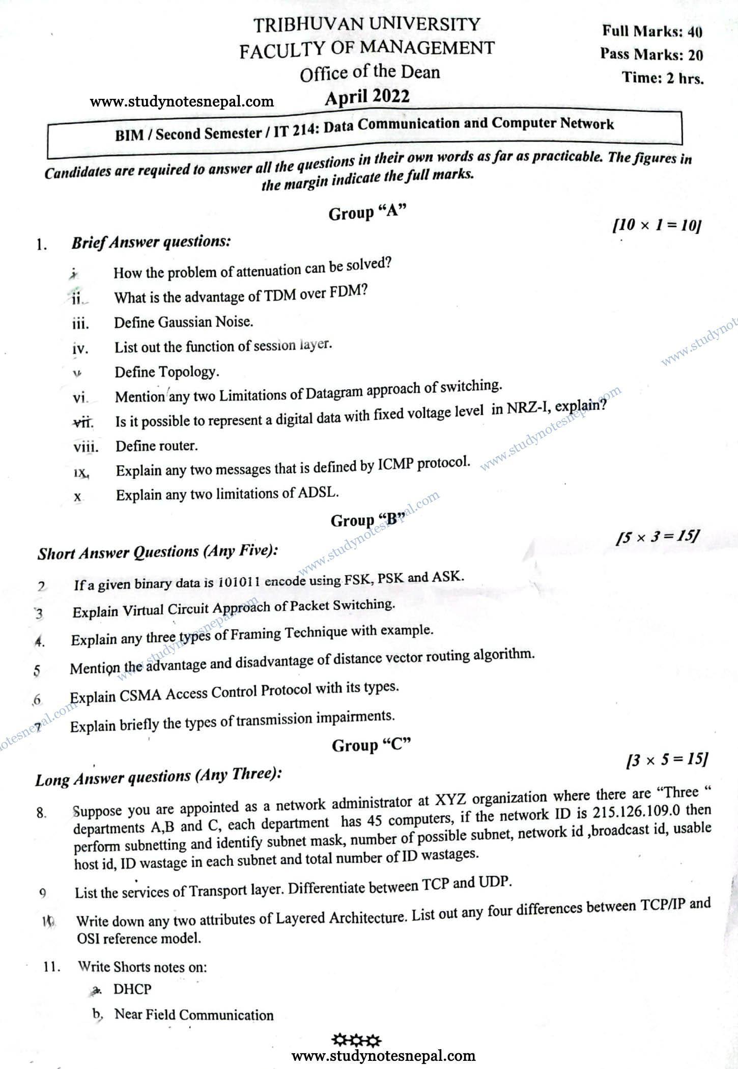 IT 214: Data Communication and Computer Network » STUDY NOTES NEPAL