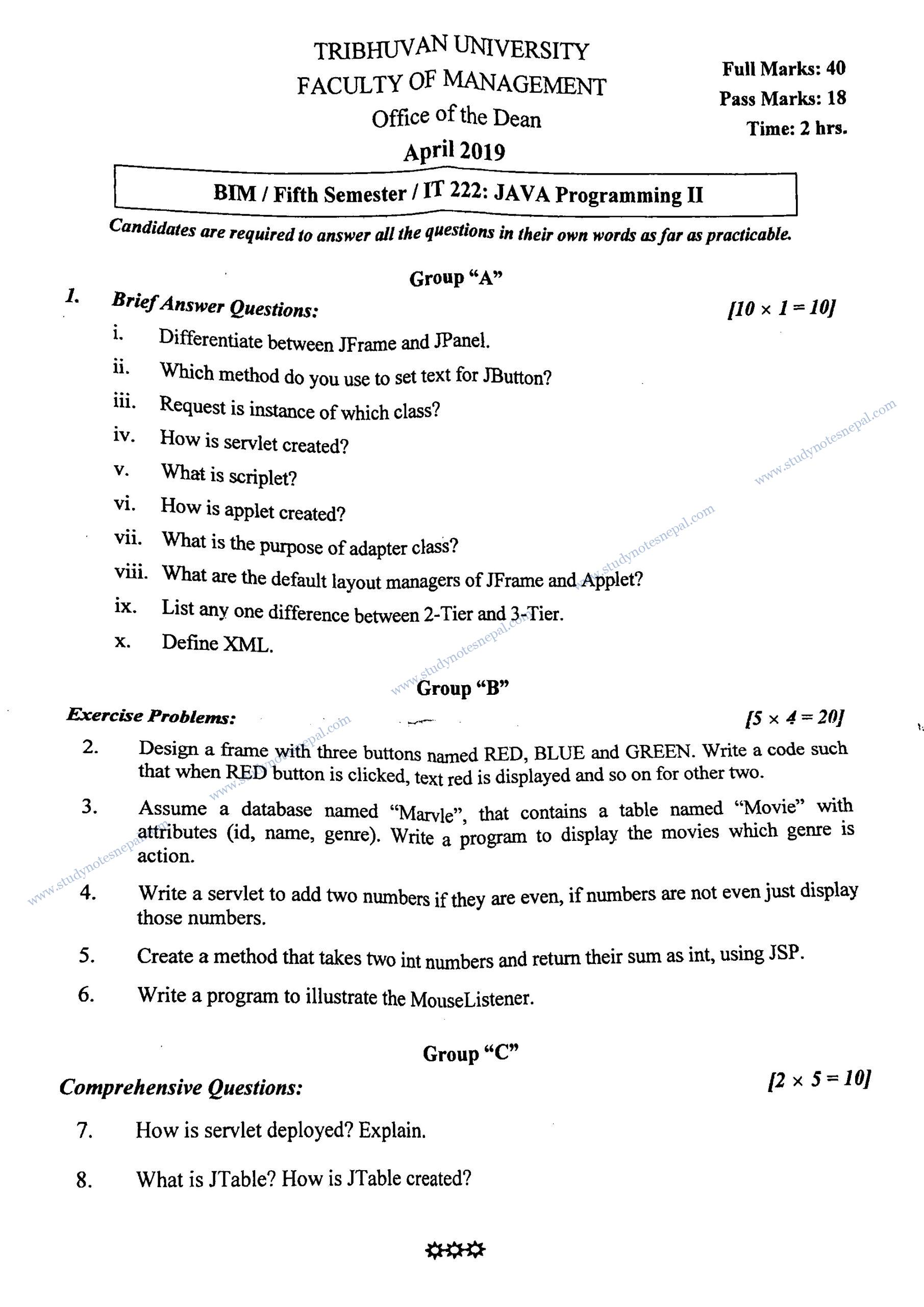 It 222 Java Programming Ii Bim Question Bank Study Notes Nepal