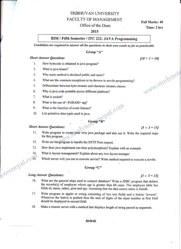 It 222 Java Programming Ii Bim Question Bank Study Notes Nepal