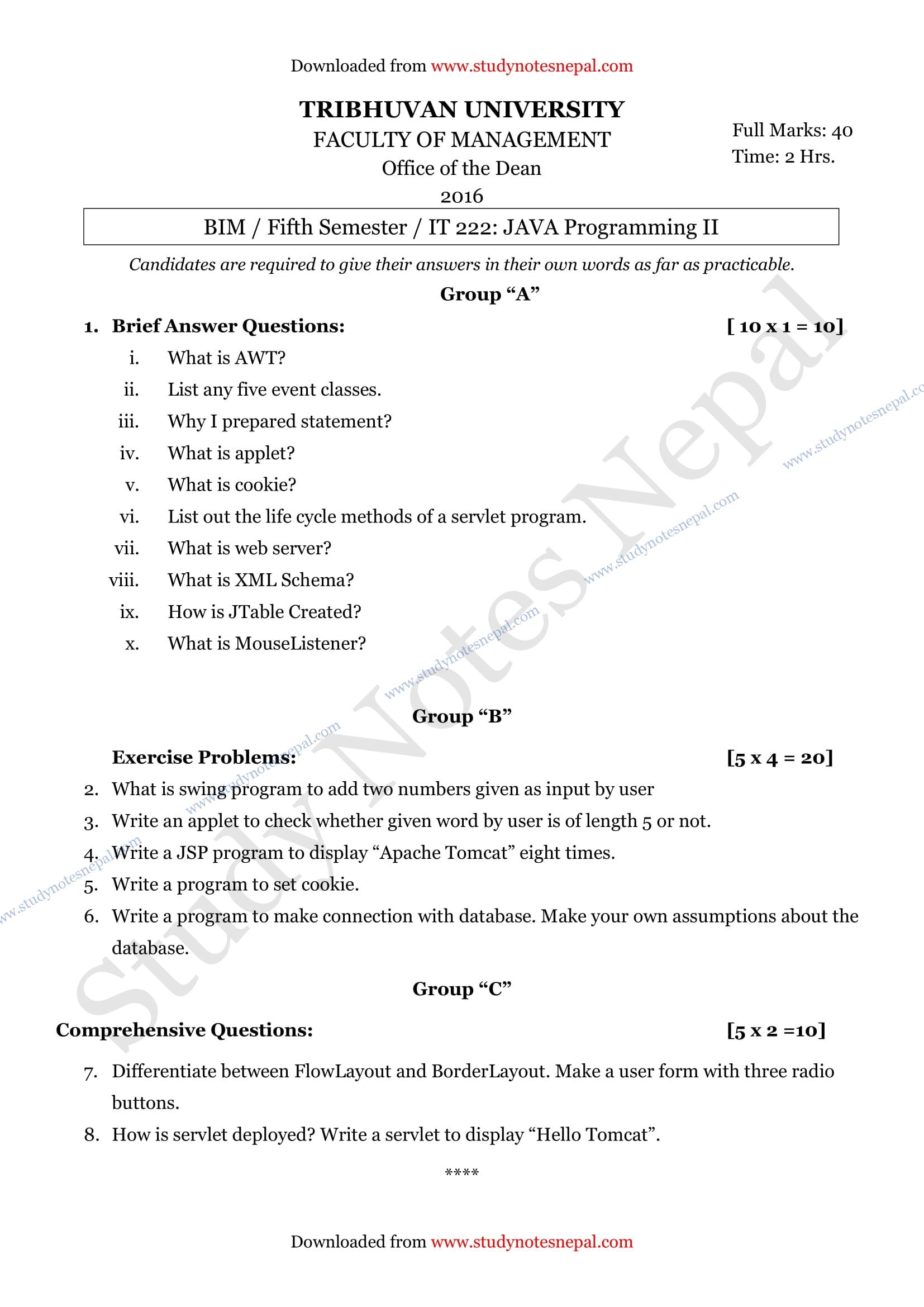 It 222 Java Programming Ii Bim Question Bank Study Notes Nepal