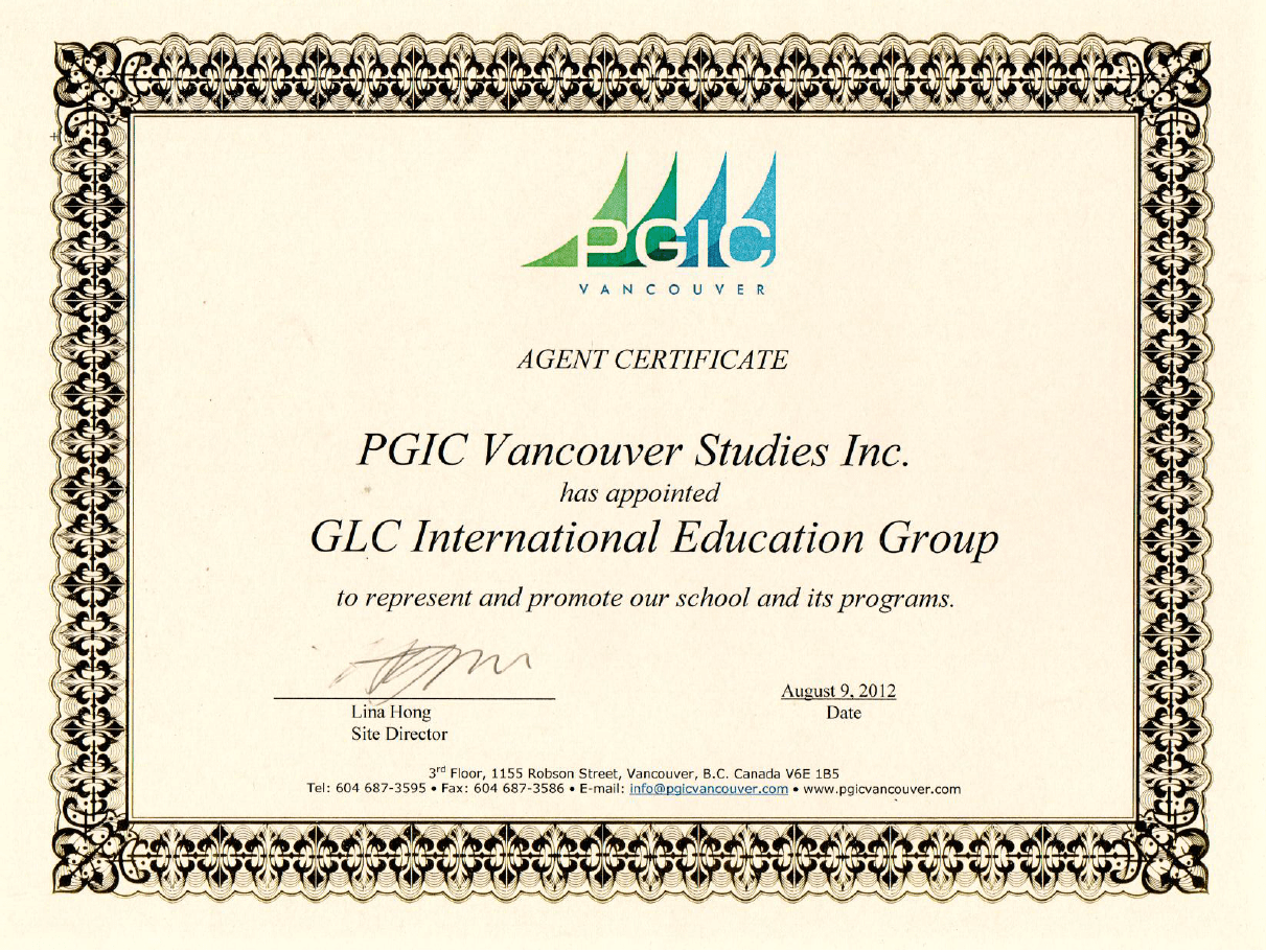 榮獲加拿大知名語言學校PGIC授權代理 - GLC鉅霖遊學