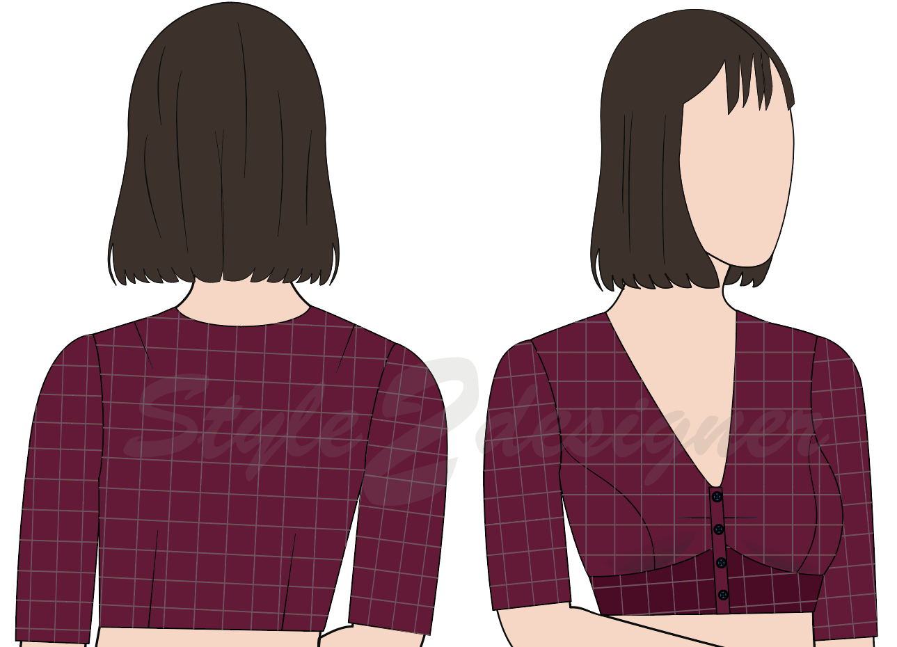 Classic V-Neck Front Open Blouse PDF Pattern Download