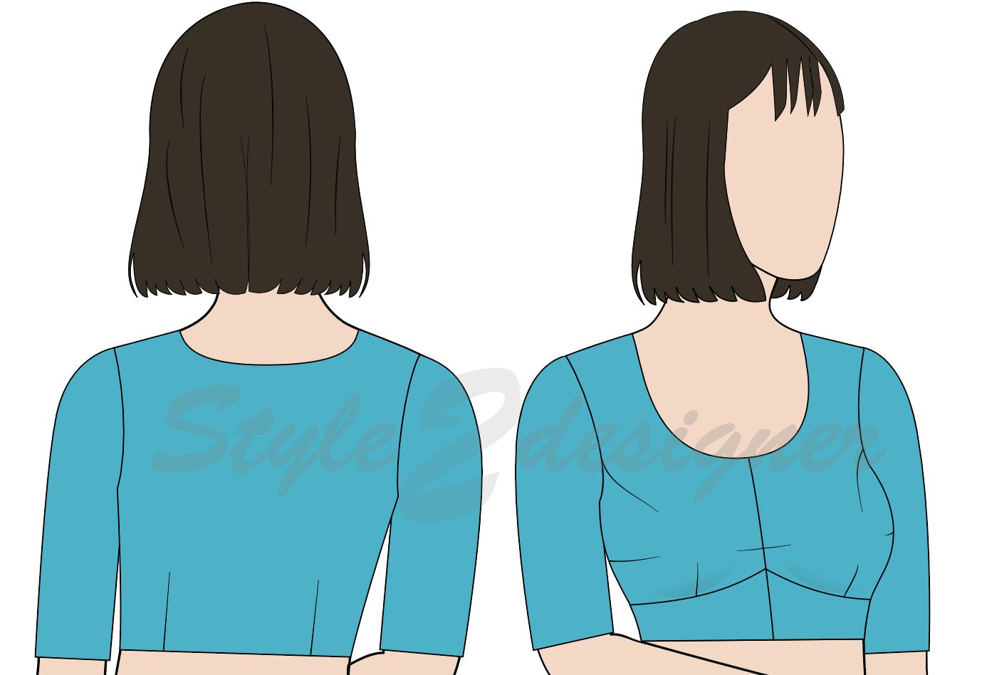 Close Neck 3 Dart Fit Elbow Sleeve Blouse PDF Pattern