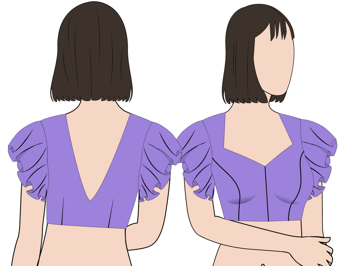 Diamond Neck Ruffled Sleeve Blouse PDF Pattern Download