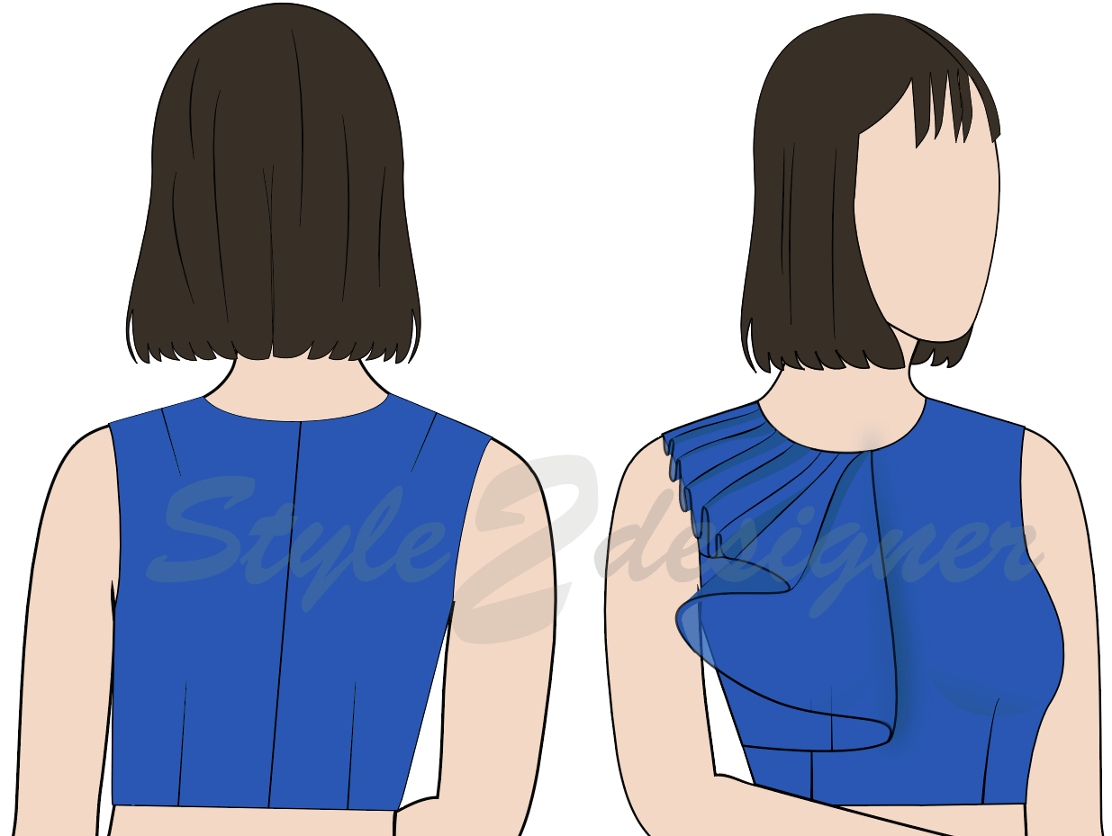 One Side Neck Pleated Peplum Crop Top PDF Pattern Download