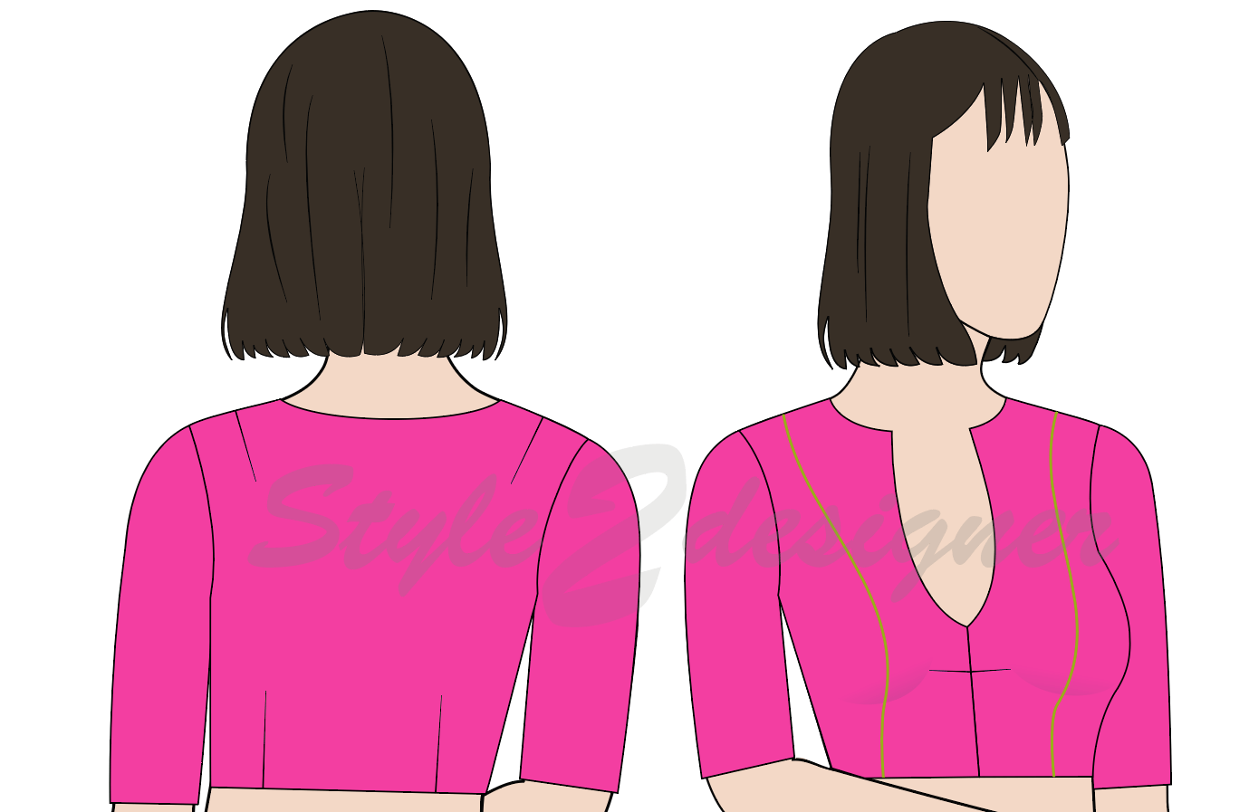 Shoulder Princess Deep Slit Open Neck Blouse PDF Pattern
