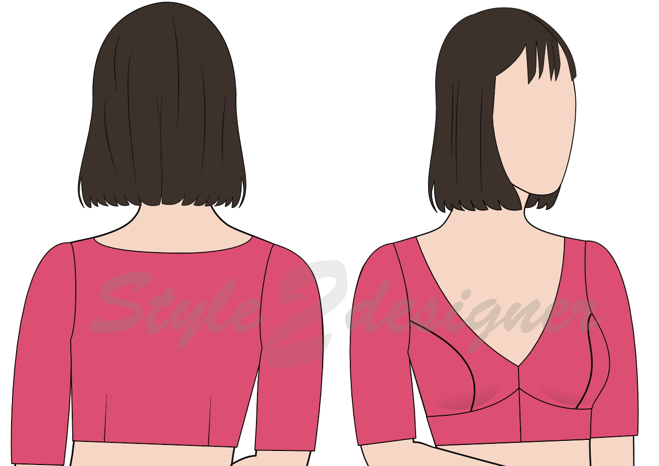 Boat Neck 3 Piece Front Blouse PDF Pattern Download | Style2