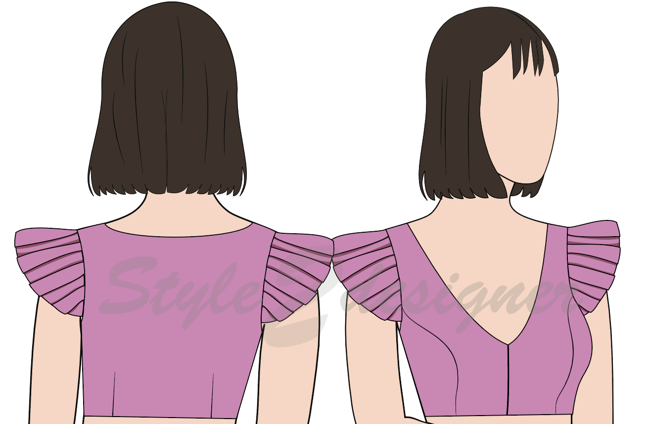 Back Boat | 2 Piece Front Pleated Sleeve Blouse PDF Pattern