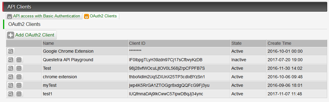 System Settings – API Clients – Questetra Support