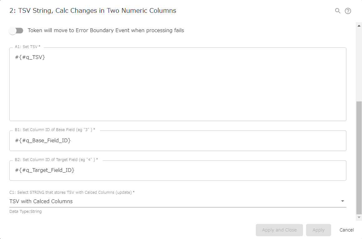 TSV String, Calc Changes in Two Numeric Columns – Questetra Support