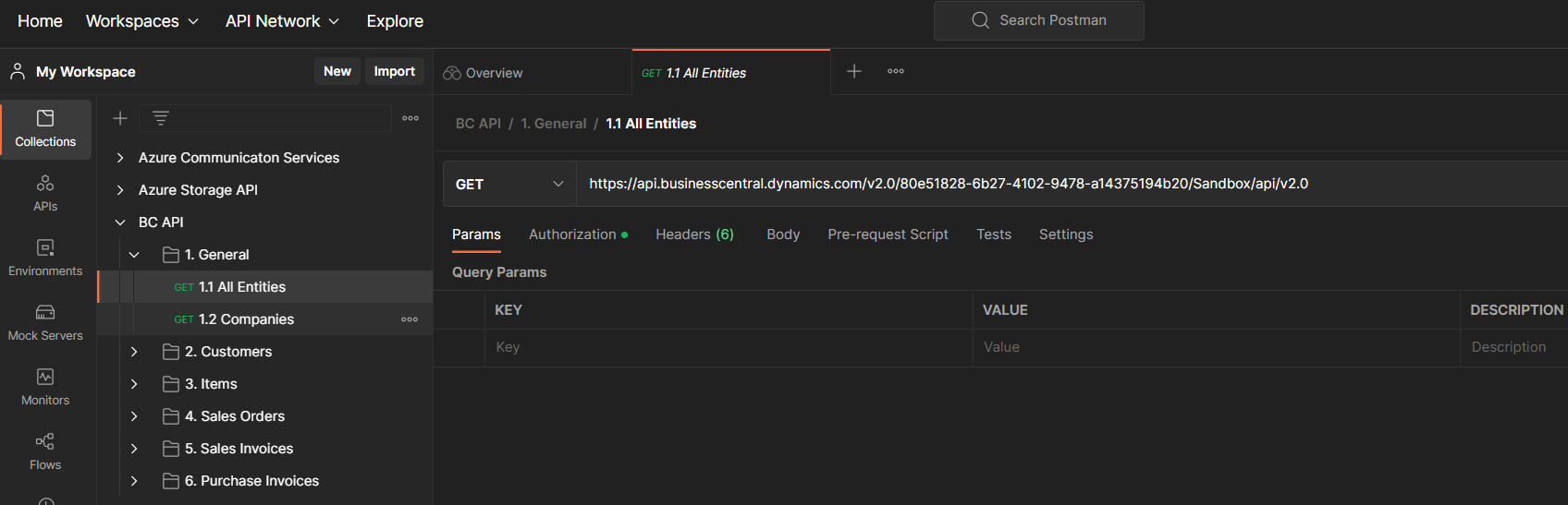 Postman Business Central API