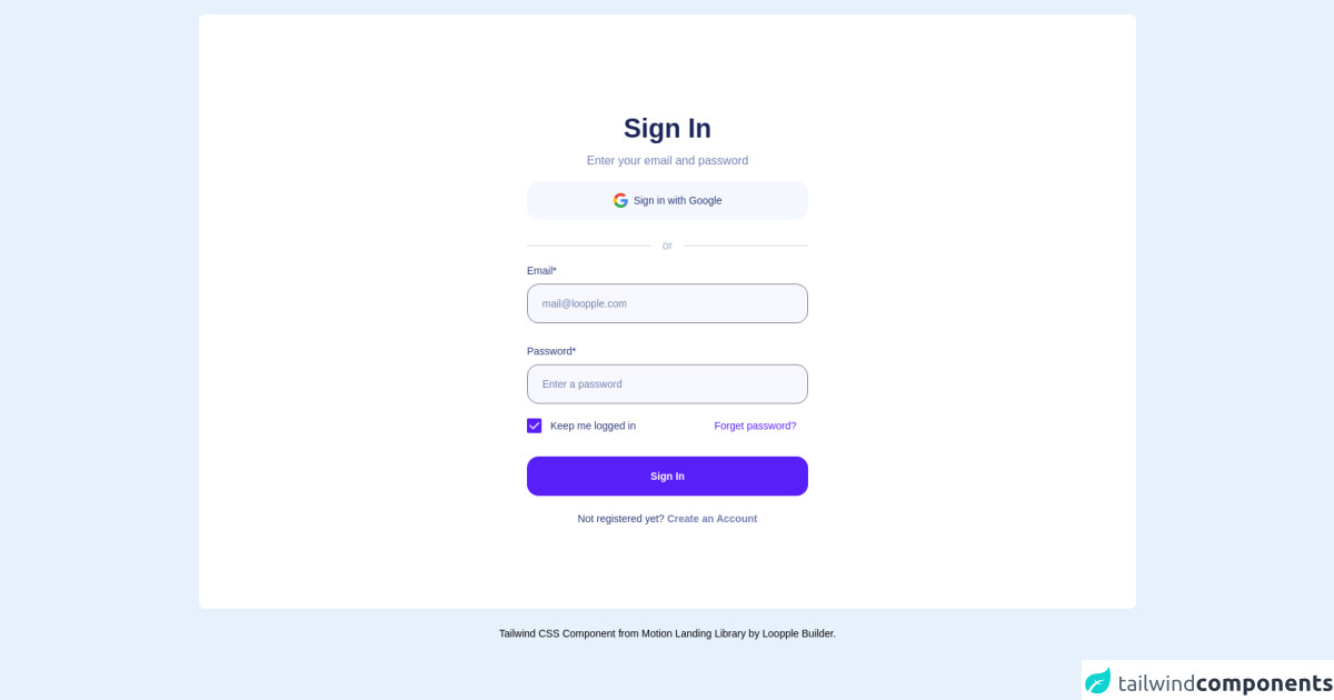 Tailwind Css Authentication Card Section By Loopple