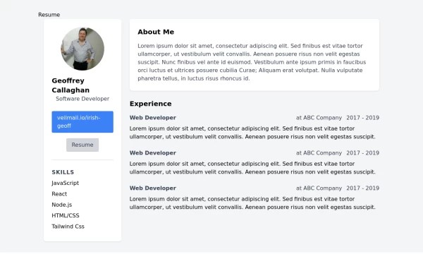 Basic Tailwind Resume Template Tailwind Css Example
