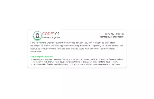 Tailwind One Page Resume Cv Template Tailwind Css Example