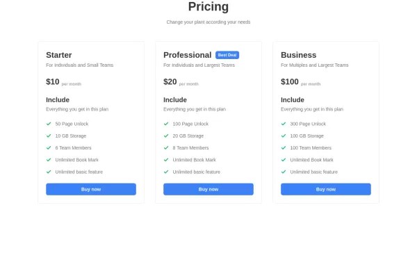 Pricing Section Lima Tailwind Css Example
