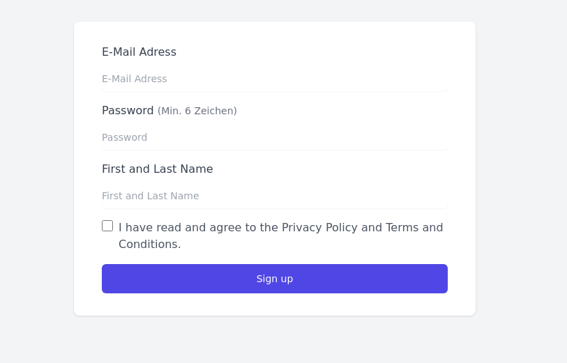 User Registration Form Tailwind Css Example