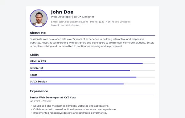 Modern Cv Template Stylish Html And Tailwind Css Design For