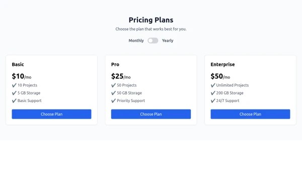 Pricing Plans Tailwind Css Example