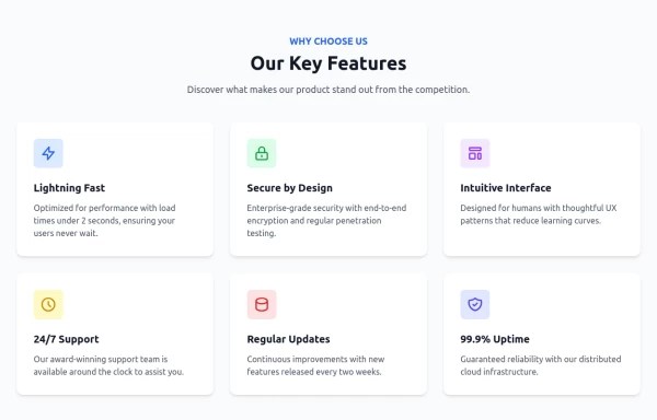 Responsive Features Section Tailwind Css Example