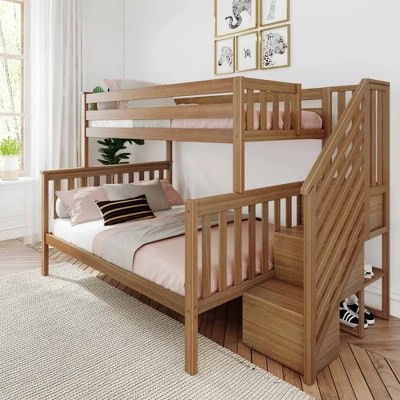 Max Lily Twin Over Full Bunk Bed Solid Wood Platform Bed Frame For