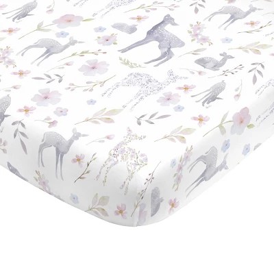 Sweet Jojo Designs Girl Baby Fitted Crib Sheet Deer Floral Collection