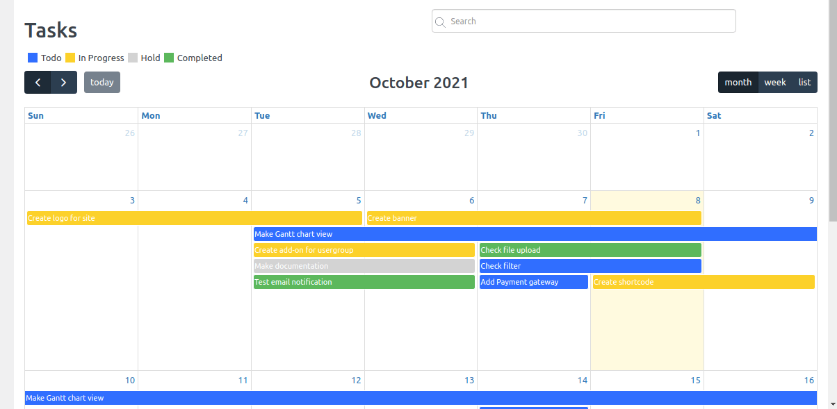 Task calendar - Taskbuilder