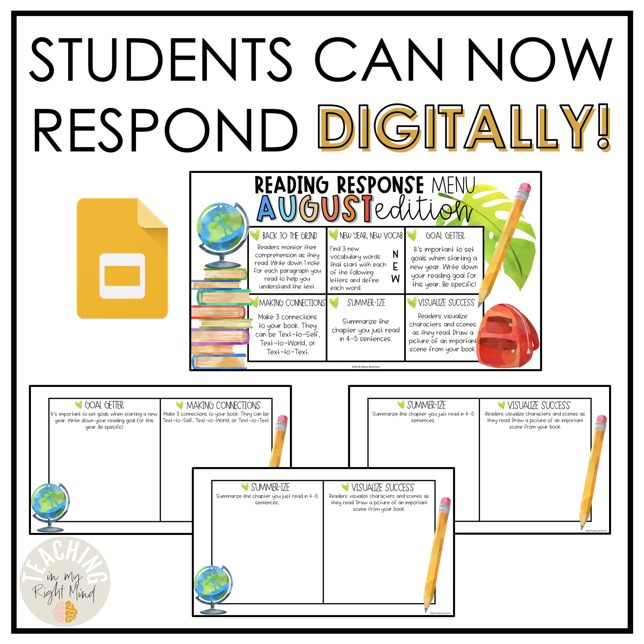 Monthly Reading Response Menus - Teaching In My Right Mind