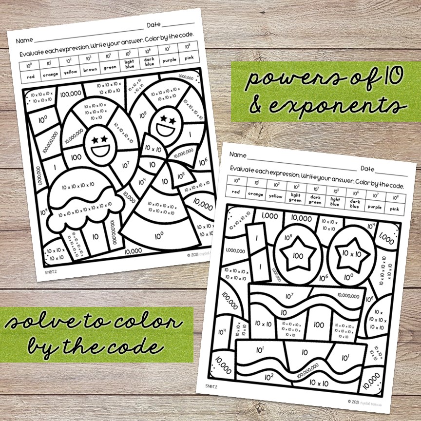Powers of Ten Exponents Color by Code 100th Day of School (5NBT2)