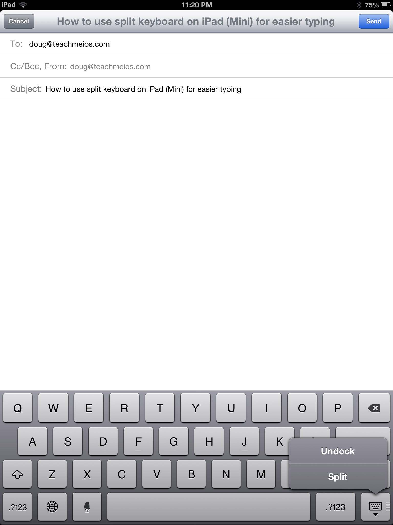 How to use split keyboard and undock on iPad (Mini) for easier typing