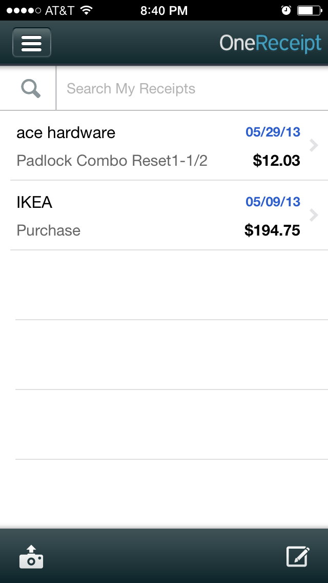 OneReceipt (track receipts) for iPhone, iPod touch, and iPad (mini)