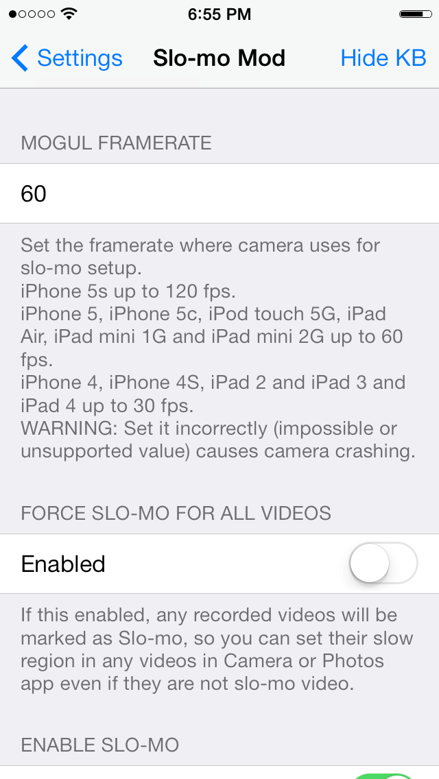Slo-mo Mod - Use slo-mo video mode on unsupported jailbroken devices ...
