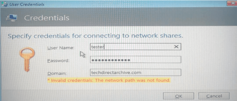 MDT Invalid credentials: The network was not found