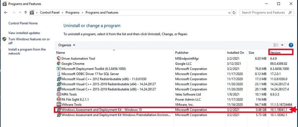 How to check the version of Windows ADK - TechDirectArchive