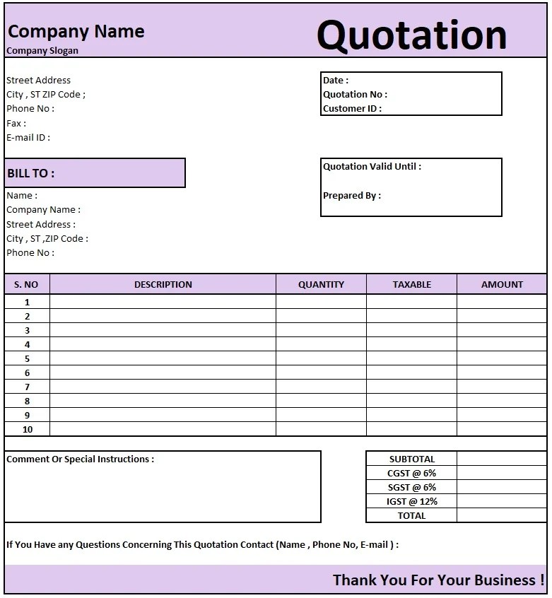 Computer Amc Quotation Format Sample | Download Quotation Format in Excel