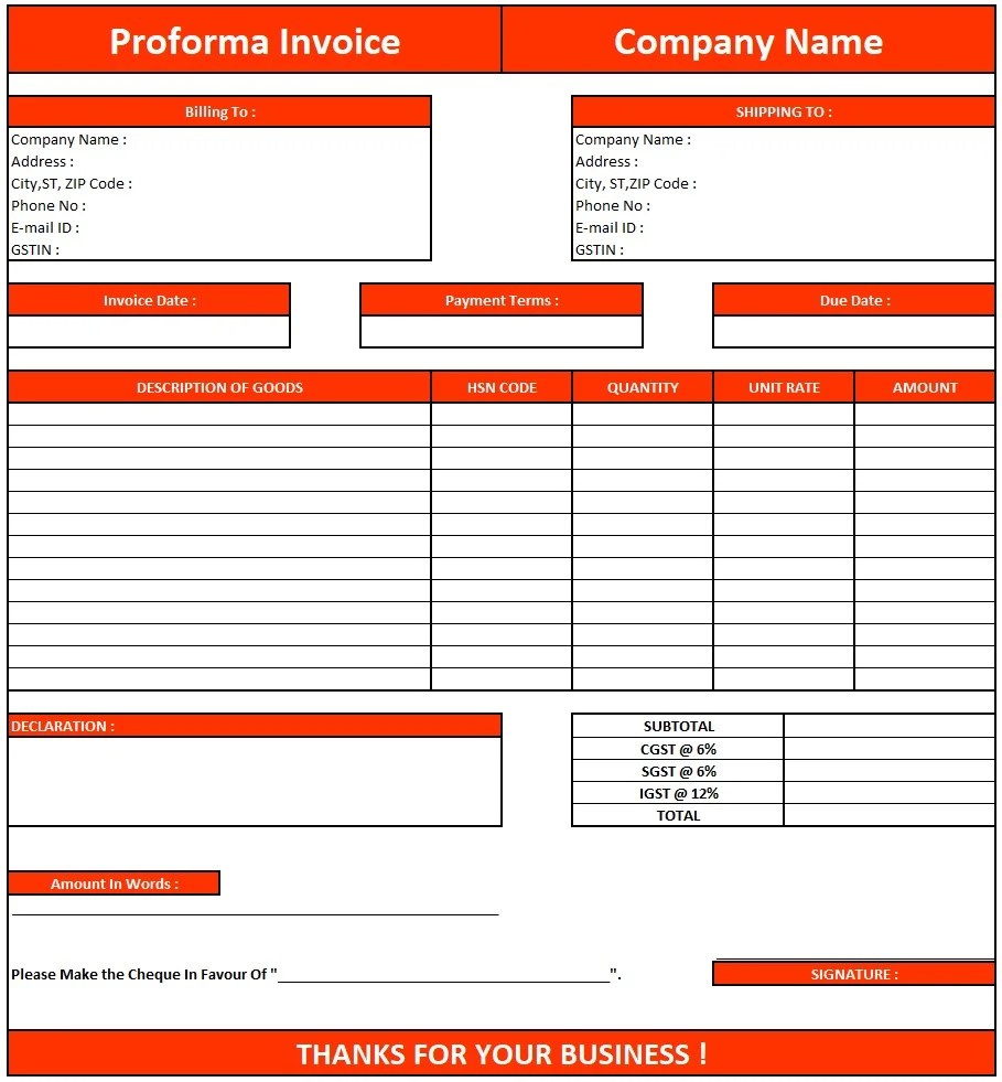 Make Proforma Invoice Online | Download Proforma Invoice In Excel