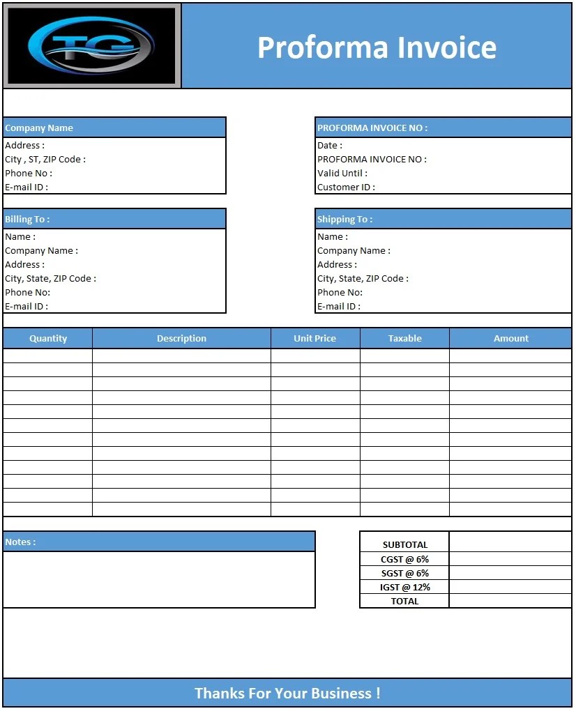Proforma Invoice Format In .xlsx | Download Proforma Invoice In Excel