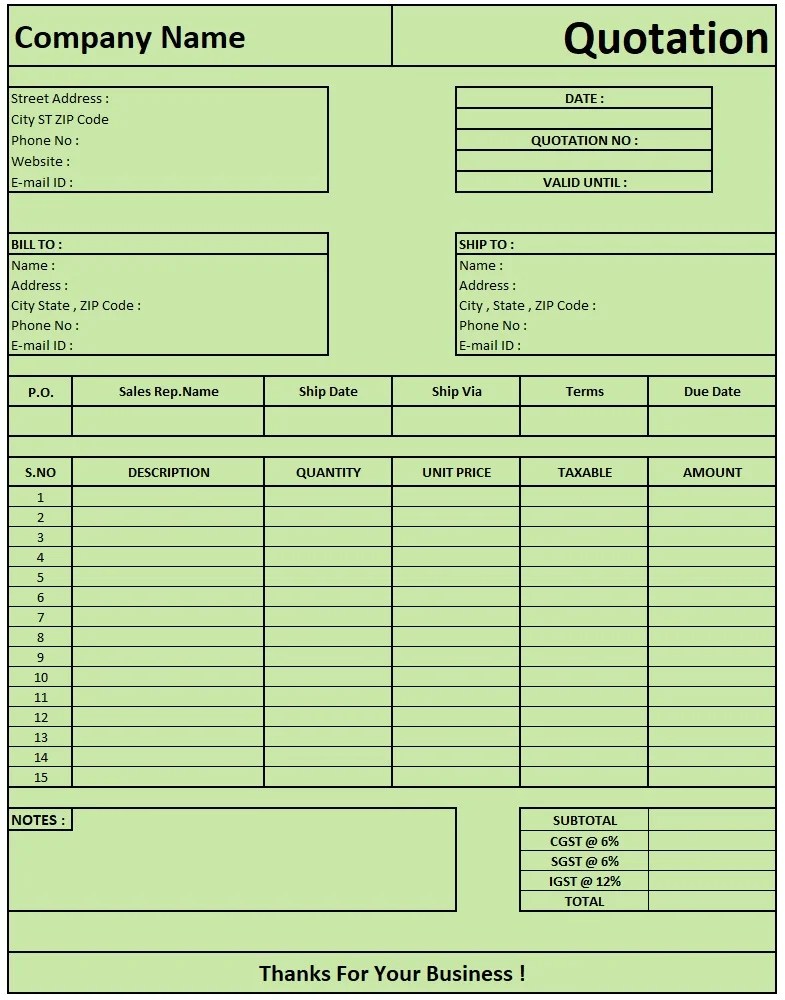 Software Quotation Format | Download Quotation Format in Excel