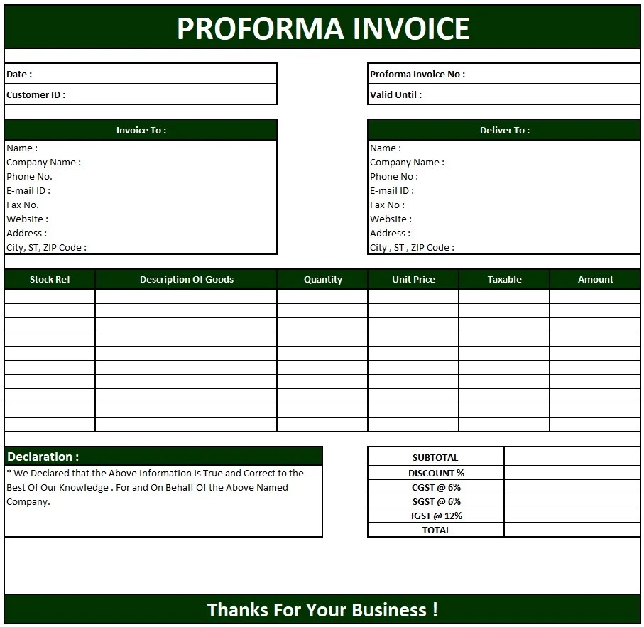 Performance Invoice Meaning | Download Proforma Invoice In Excel