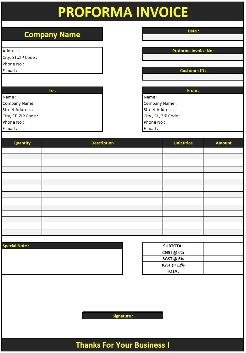 Proforma Invoice Purchase Order | Download Proforma Invoice In Excel