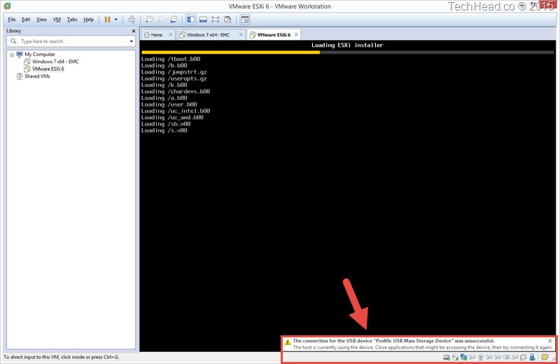 VMware Workstation - "The host is currently using the device"