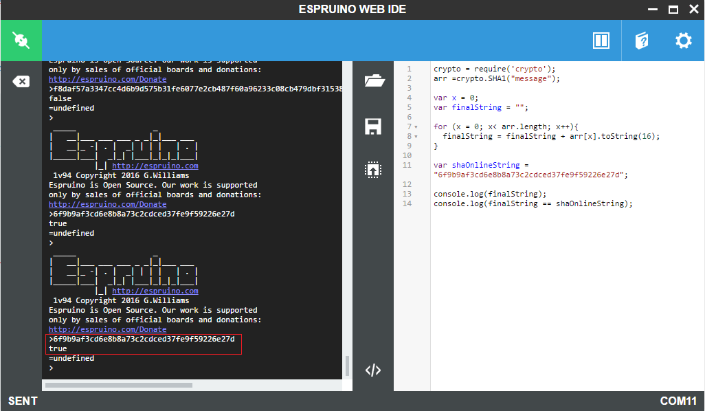 ESP32 Espruino: Applying the SHA1 hash algorithm - techtutorialsx