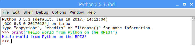 Raspberry Pi 3 Raspbian: Python Hello World with IDLE - techtutorialsx