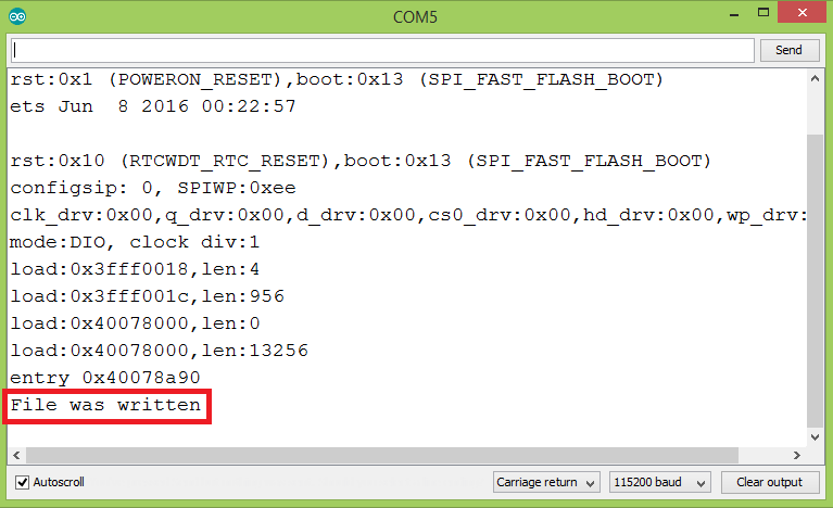 ESP32 Arduino SPIFFS: Writing a file - techtutorialsx