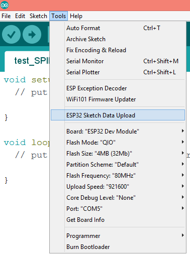 ESP32 Arduino SPIFFS: File upload IDE plugin – techtutorialsx