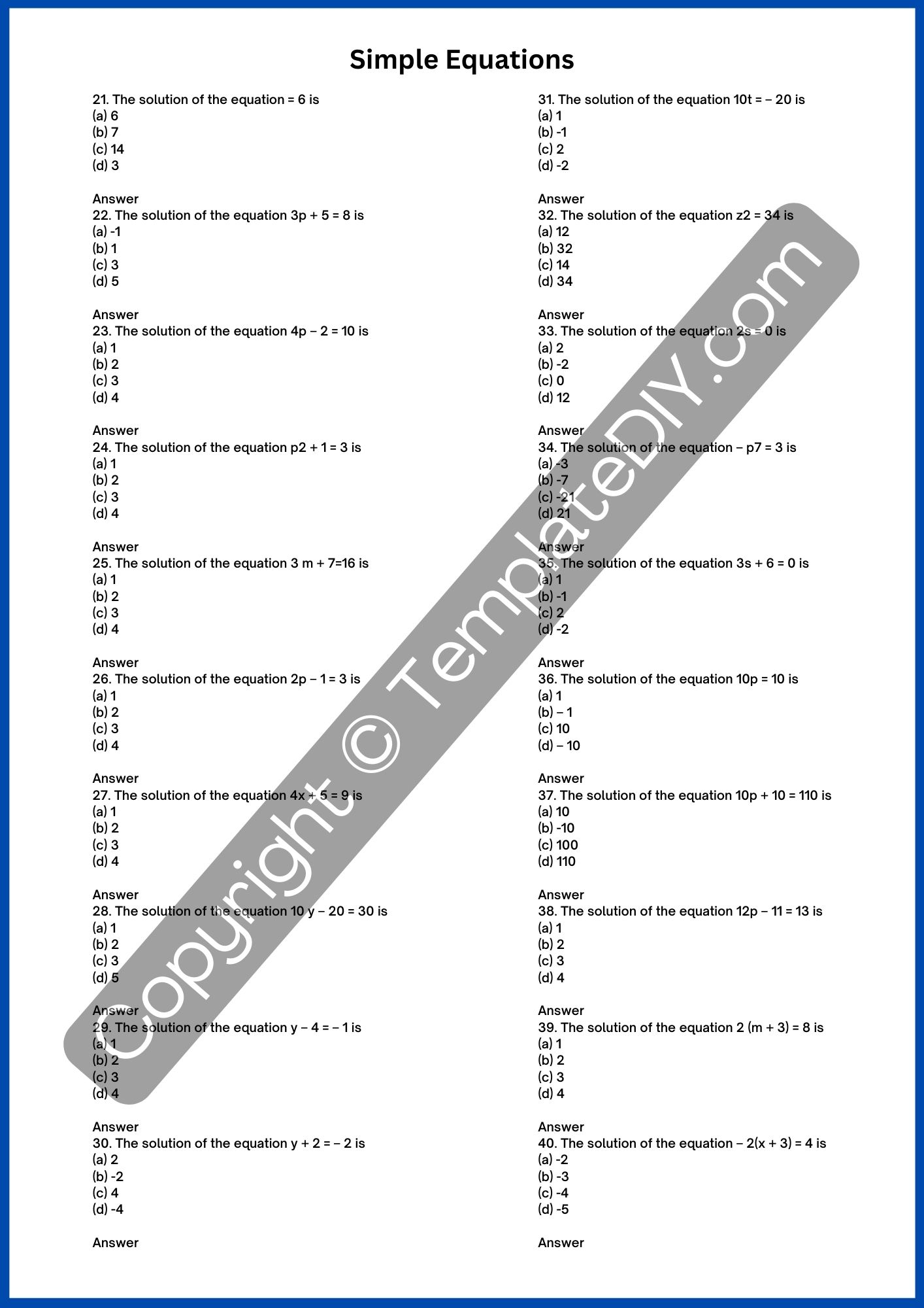 7th Grade Math Worksheets Printable Template PDF, Word