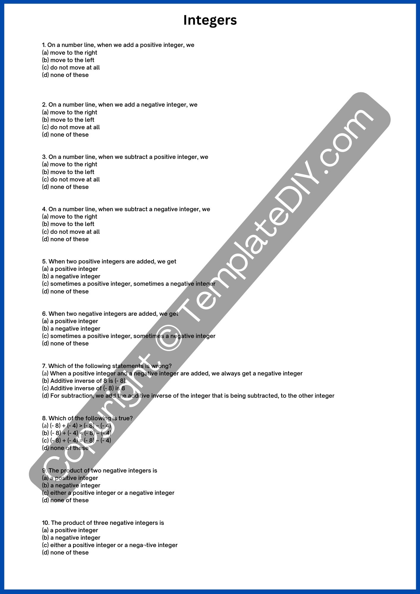 7th Grade Math Worksheets Printable Template PDF, Word