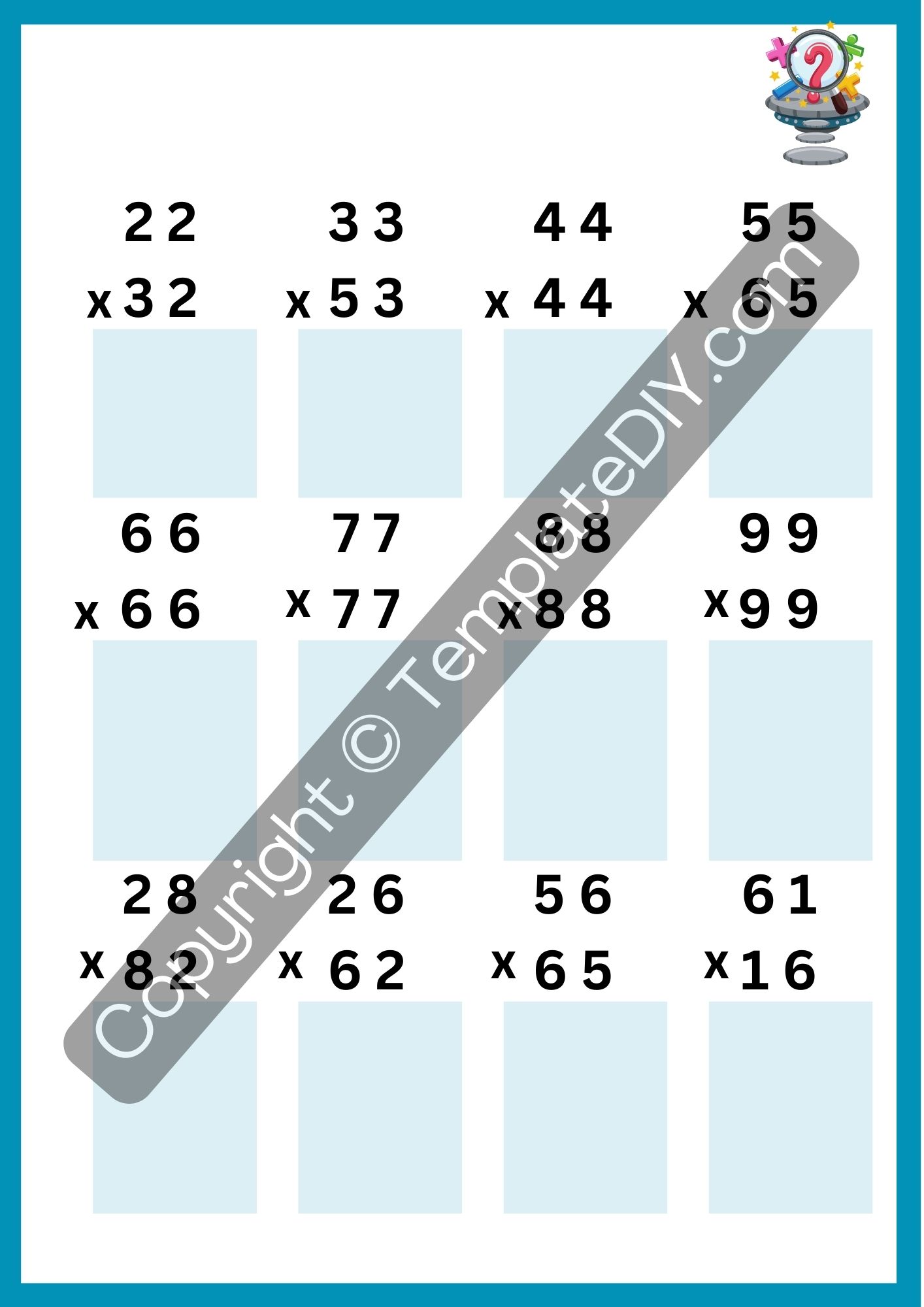 2 Digit by 2 Digit Multiplication Worksheets Template PDF