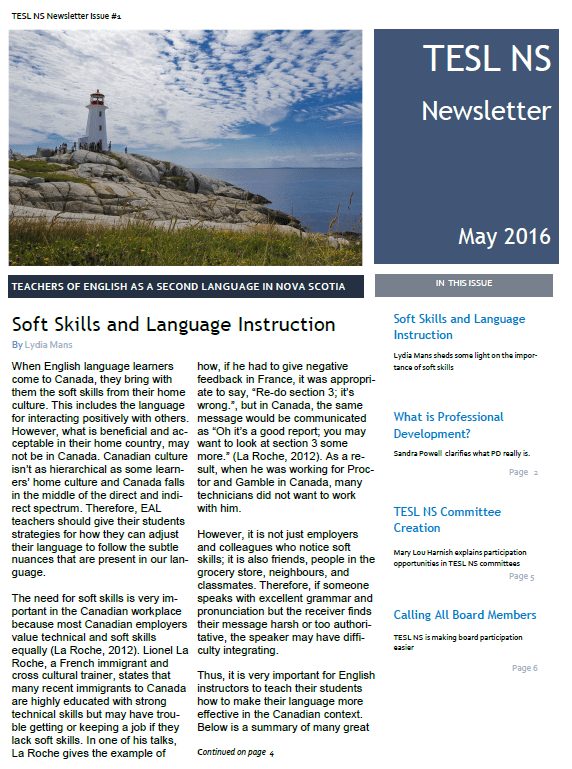 May Newsletter is Out! | TESL NS