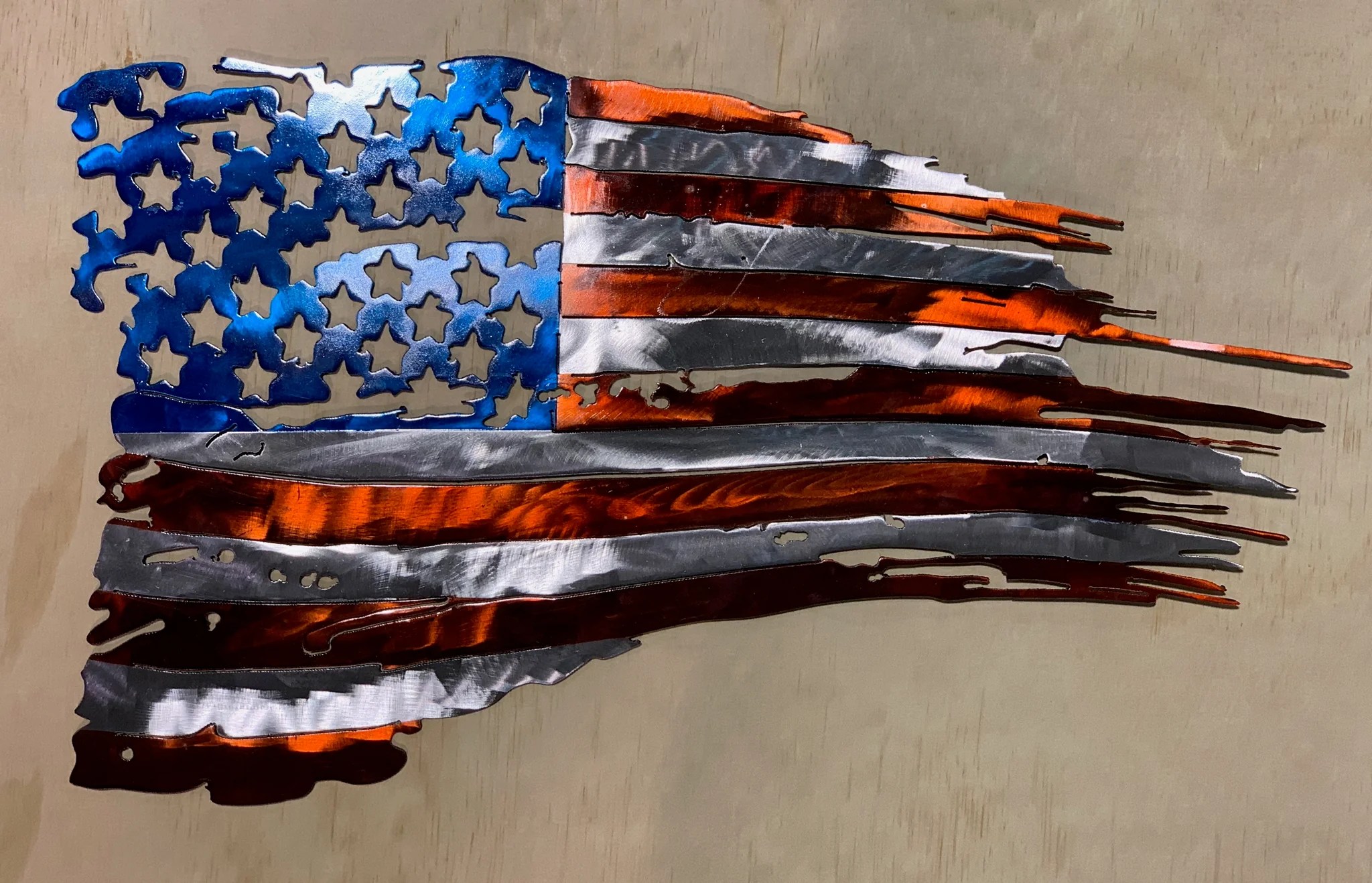 Tattered American Flag Metal Wall Art Custom Steel Usa Decor Texas